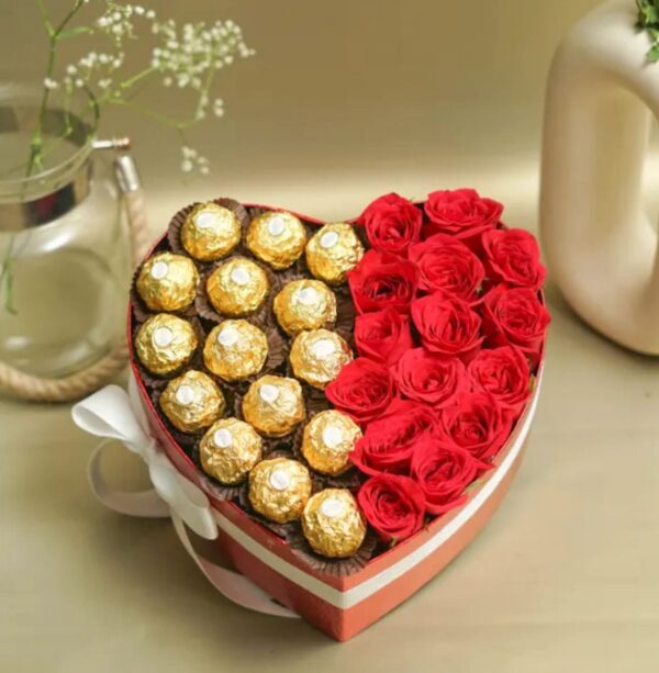 Romantic Ferrero Rocher & Red Rose Heart Gift Box – Chocolica Divine